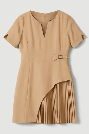 Karen Millen Military Pleat Mini Dress - Camel
