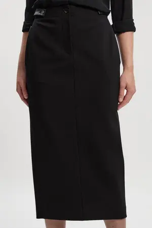 Karen Millen Ponte Pu Pencil Midi Skirt - Black