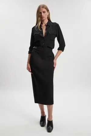Karen Millen Ponte Pu Pencil Midi Skirt
