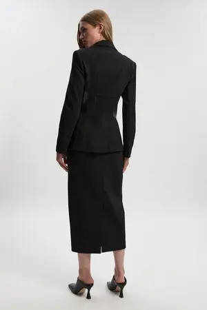 Karen Millen Ponte Pu Pencil Midi Skirt