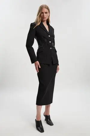 Karen Millen Ponte Pu Pencil Midi Skirt