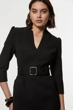 Karen Millen Belted 3/4 Sleeve Midi Dress - Black