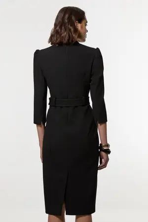 Karen Millen Belted 3/4 Sleeve Midi Dress - Black