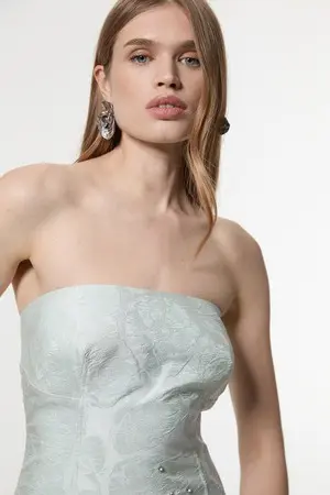 Karen Millen Crystal Embellished Strapless Jacquard Midi Dress