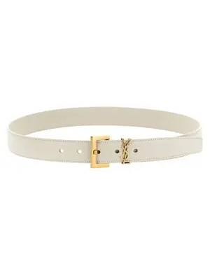 Saint Laurent Monogram Leather Belt - Beige