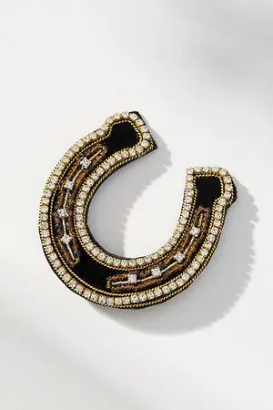 Anthropologie Beaded Icon Brooch Horseshoe