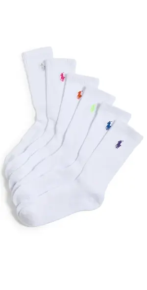 Polo Ralph Lauren Crew Sport Socks 6-pack - White Assorted Bright Pony
