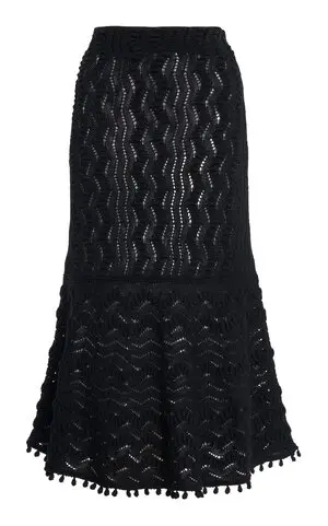 JIL SANDER Cotton Crochet Midi Skirt - Black