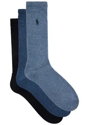 Ralph Lauren Logo-embroidered Cotton-blend Socks Set Of Three - Multicoloured