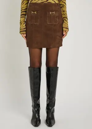 Rixo Wiley Horsebit-embellished Suede Mini Skirt - Brown