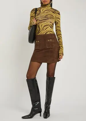 Rixo Wiley Horsebit-embellished Suede Mini Skirt - Brown