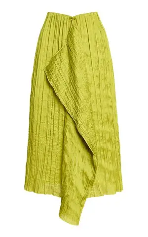 Staud Mai Crinkled Satin Midi Skirt - Green