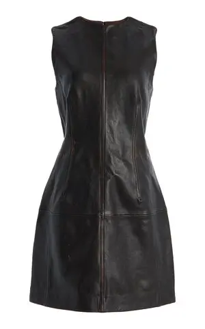 Staud Binx Distressed Leather Mini Dress Brown