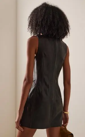 Staud Binx Distressed Leather Mini Dress - Brown