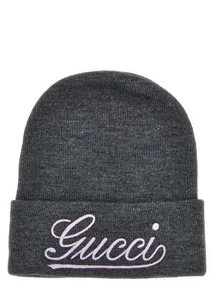 Gucci Logo Embroidery Beanie - Gray