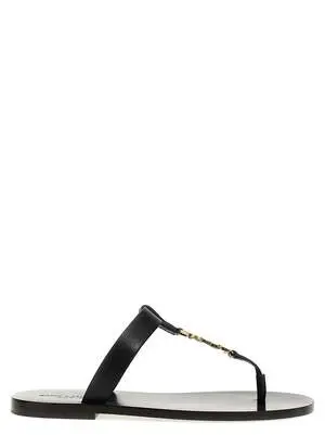 Saint Laurent Cassandre Leather Thong Sandals