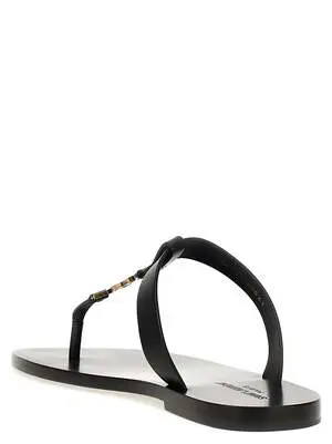 Saint Laurent Cassandre Leather Thong Sandals