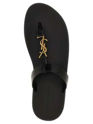 Saint Laurent Cassandre Leather Thong Sandals