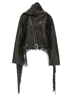 Rick Owens Cropped Scarf Flight Leather Jacket