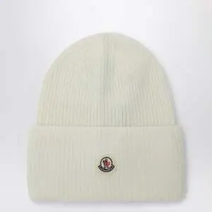 Moncler Wool Beanie With Logo Patch - White