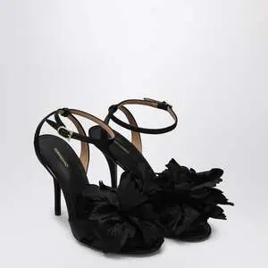 FERRAGAMO Satin Flower Stiletto Sandals - Black