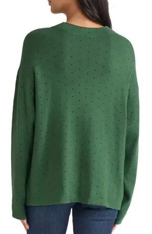 Jones New York Rhinestone Mock Neck Sweater - Forest Green