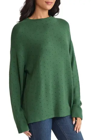 Jones New York Rhinestone Mock Neck Sweater - Forest Green