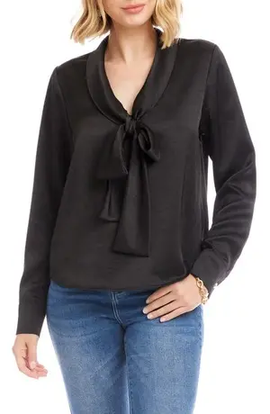 Karen Kane Tie Neck Satin Top - Black
