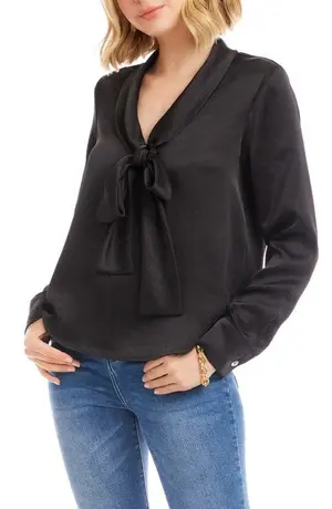 Karen Kane Tie Neck Satin Top - Black