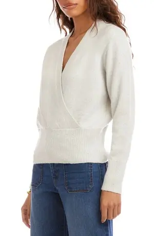 Karen Kane Sequin Embellished Wrap Sweater - Cream