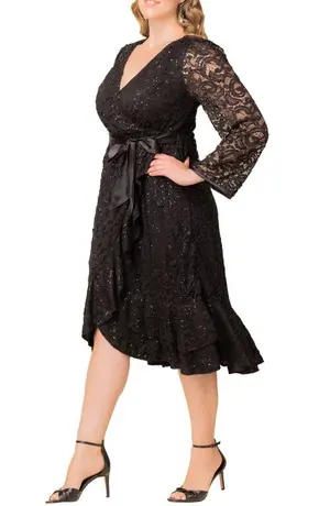 KIYONNA Sequin Lace Fit & Flare Dress