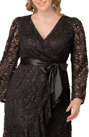 KIYONNA Sequin Lace Fit & Flare Dress
