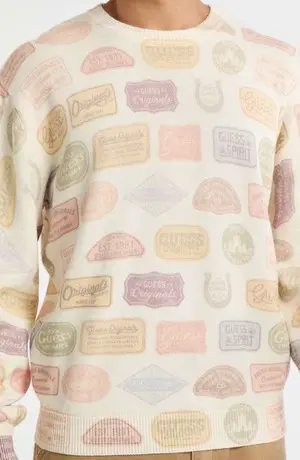 GUESS ORIGINALS Stamp Print Organic Cotton Sweater