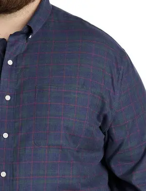 OAK HILL BY DXL Big & Tall Heathered Plaid Sport Shirt - Navy