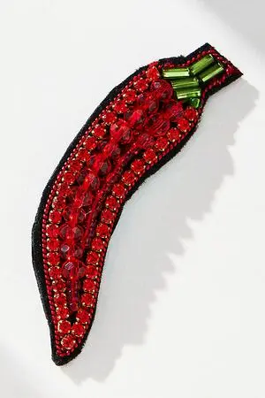 Anthropologie Beaded Icon Brooch - Chili Pepper