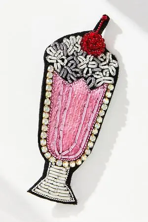 Anthropologie Beaded Icon Brooch - Milkshake