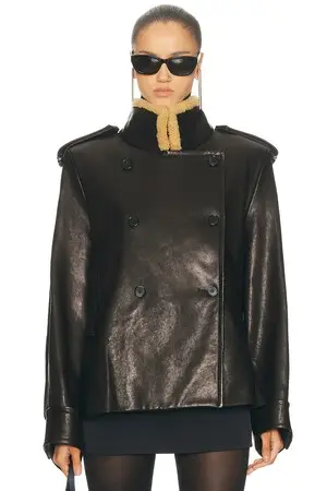 Khaite Dean Leather Jacket With Shearling Trim