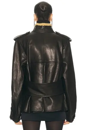 Khaite Dean Leather Jacket With Shearling Trim
