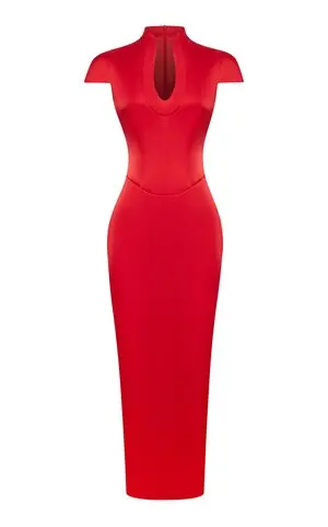 RASARIO Side-slit Satin Midi Dress