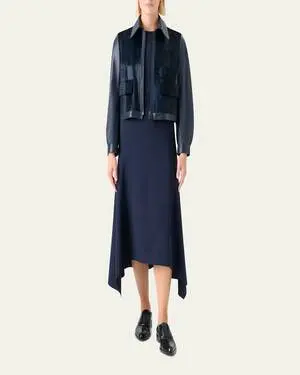 Akris Sady Lamb Shearling Paneled Short Leather Jacket