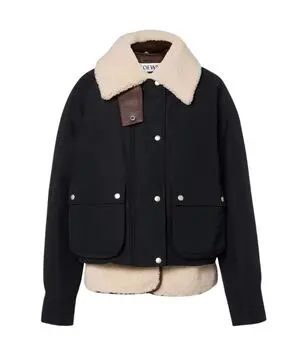 Loewe Shearling-trimmed Cotton-blend Jacket - Black