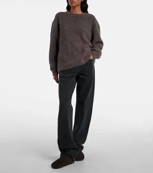 THE ROW Hudson Shearling-lined Suede Mules - Brown
