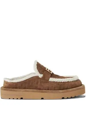 Fendi Apres Chic FF Suede And Shearling Sabots - Brown