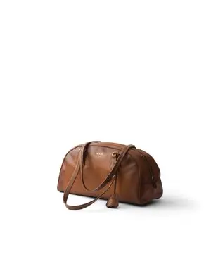 Prada Medium Top-handle Leather Bowling Bag - Brown