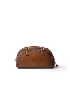 Prada Medium Top-handle Leather Bowling Bag - Brown