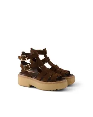 Prada Suede Gladiator Sandals - Brown