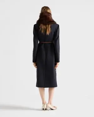 Prada Embroidered Wool Double-breasted Coat - Navy