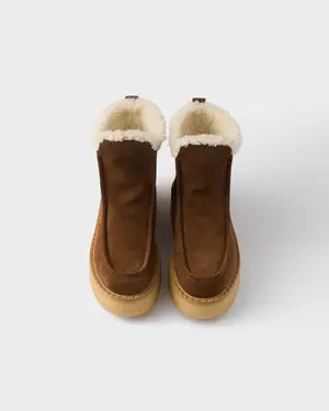 Prada Suede And Shearling Booties - Cocoa Brown