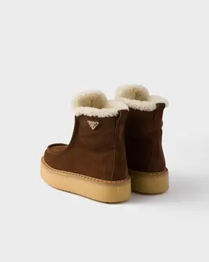 Prada Suede And Shearling Booties - Cocoa Brown