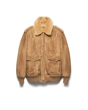 Prada Suede And Shearling Bomber Jacket - Neutral
